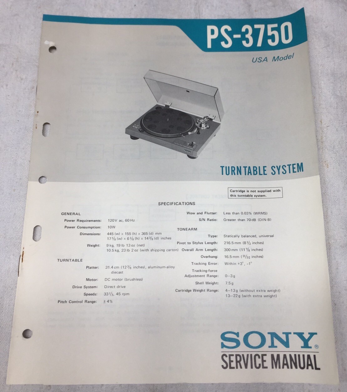 SONY PS-3750 TURNTABLE SYSTEM ORIGINAL SERVICE MANUAL SCHEMATIC M098 | eBay