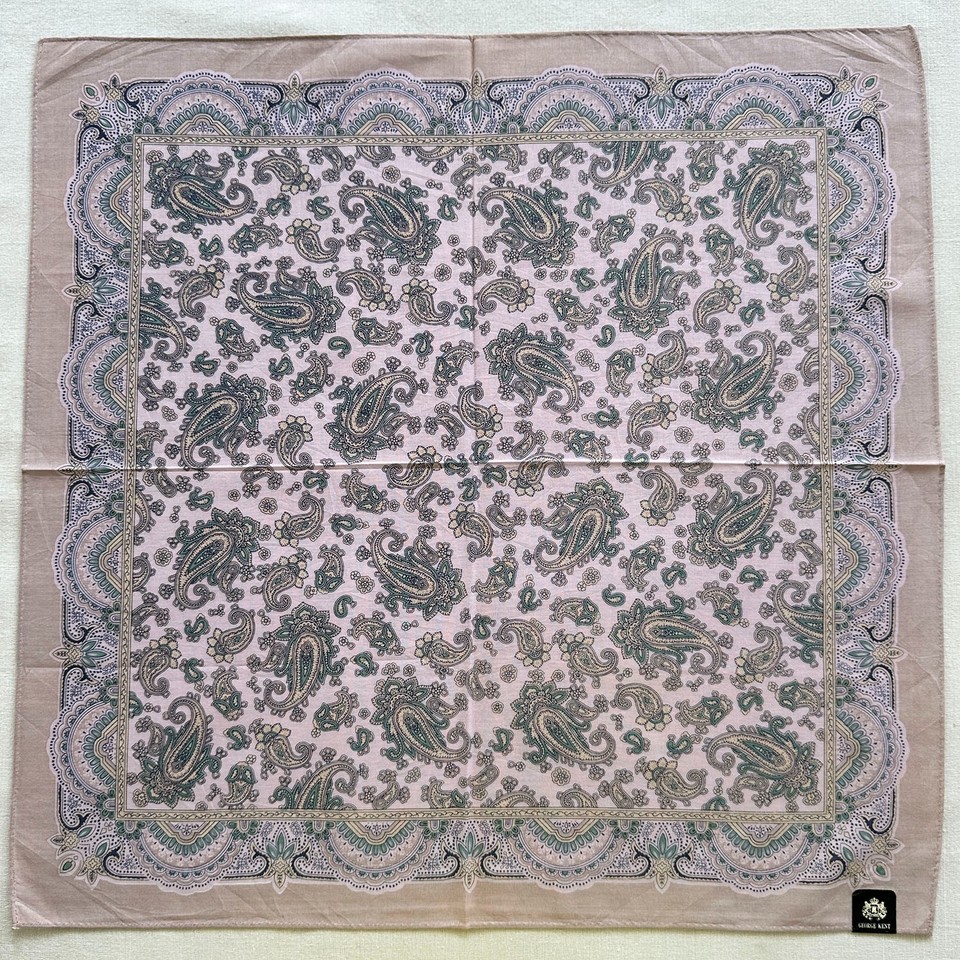 Vintage Handkerchief Pink Cotton Paisley Flourish Border Damask Pocket ...