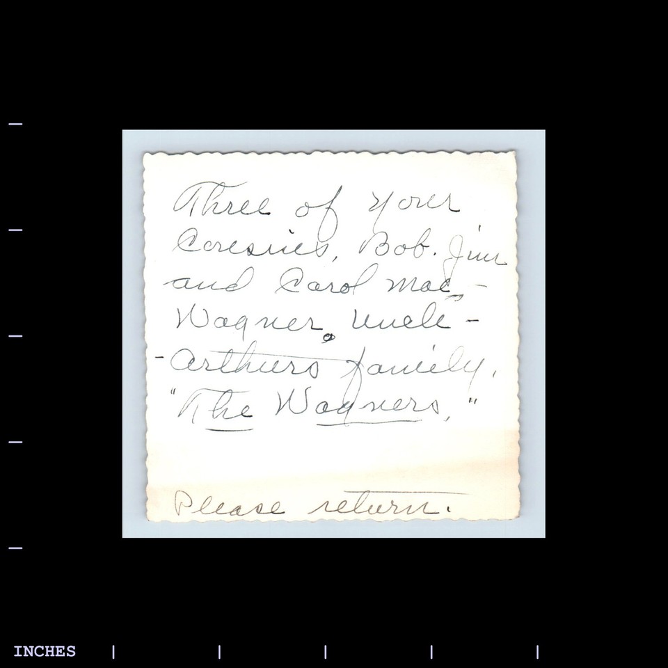 Old Vintage Square Photo TRIO MEN WOMAN ID'D NAME BOB JIM CAROL MAE ...