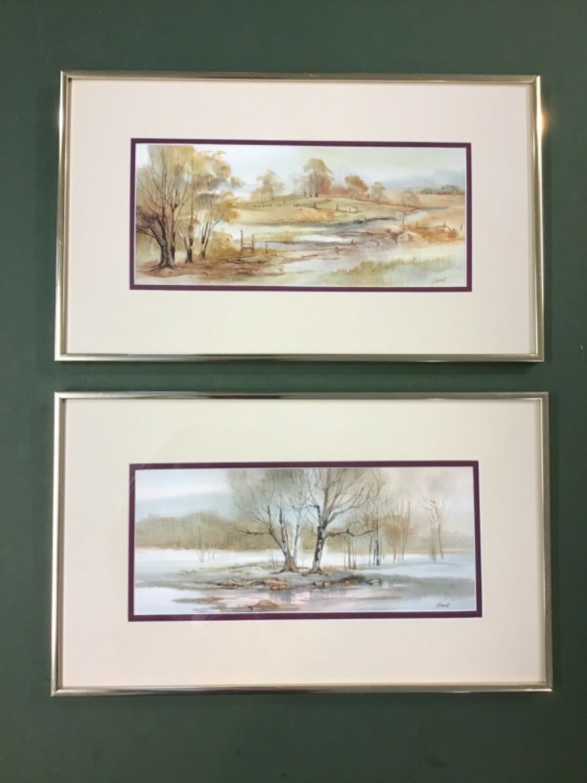 Pair Of Listed Maine Artist Carol Sebold Watercolor Landscapes ...