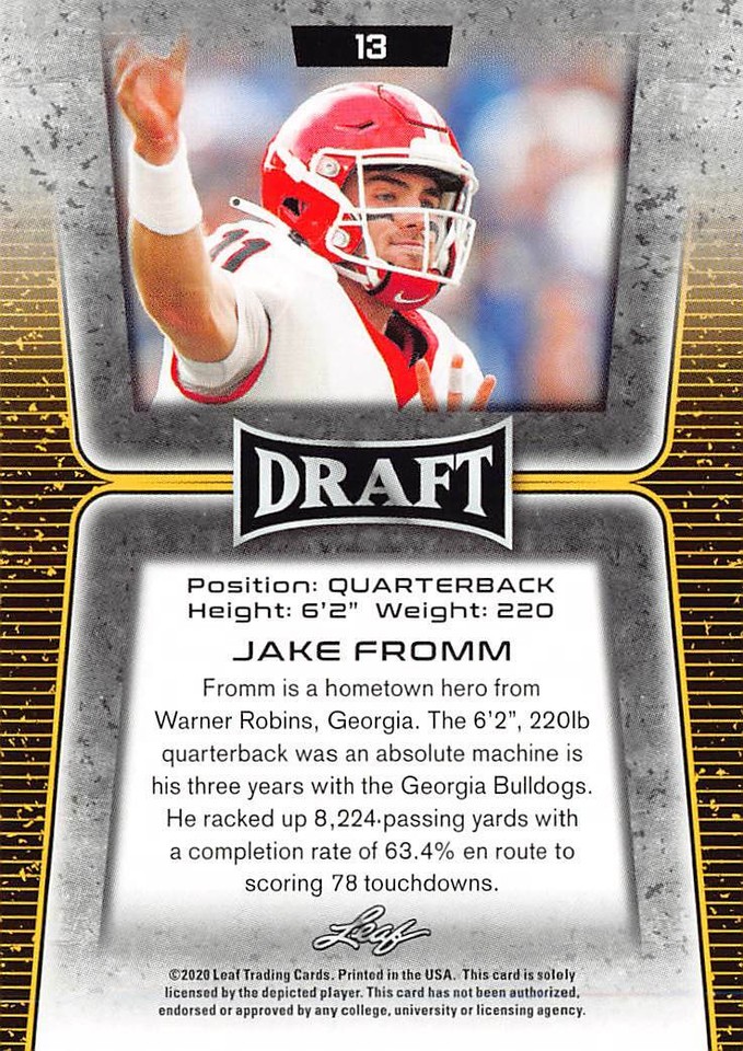 2020 Leaf Draft #13 Jake Fromm p2s-13086 | eBay