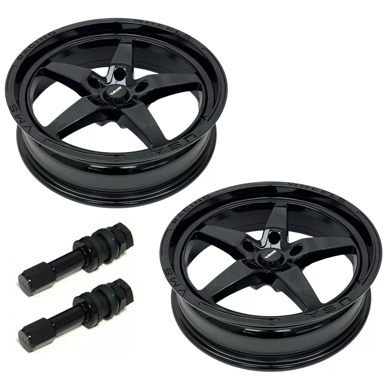 2X VMS WHEEL JET BLACK VSTAR 18X5 5x120 FOR 10-24 CAMARO CTS-V Z06 ...
