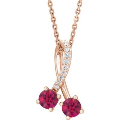 14K Rose Lab-Grown Ruby & .05 CTW Natural Diamond 16-18" Necklace | eBay