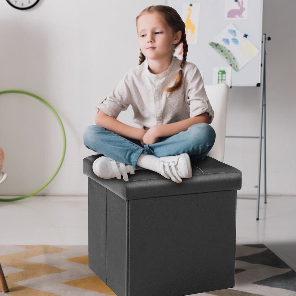 LARGE FAUX LEATHER FOLDING OTTOMAN POUFFE SEAT FOOT STOOL STORAGE BOX ...