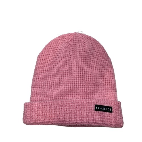 Yea.Nice Beanie Soft Acrylic Carnation Pink Folded Waffle Weave Beanie ...