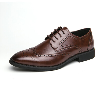 Mens Leather Brogues Smart Casual Lace Up Oxford Work Office Brogue ...