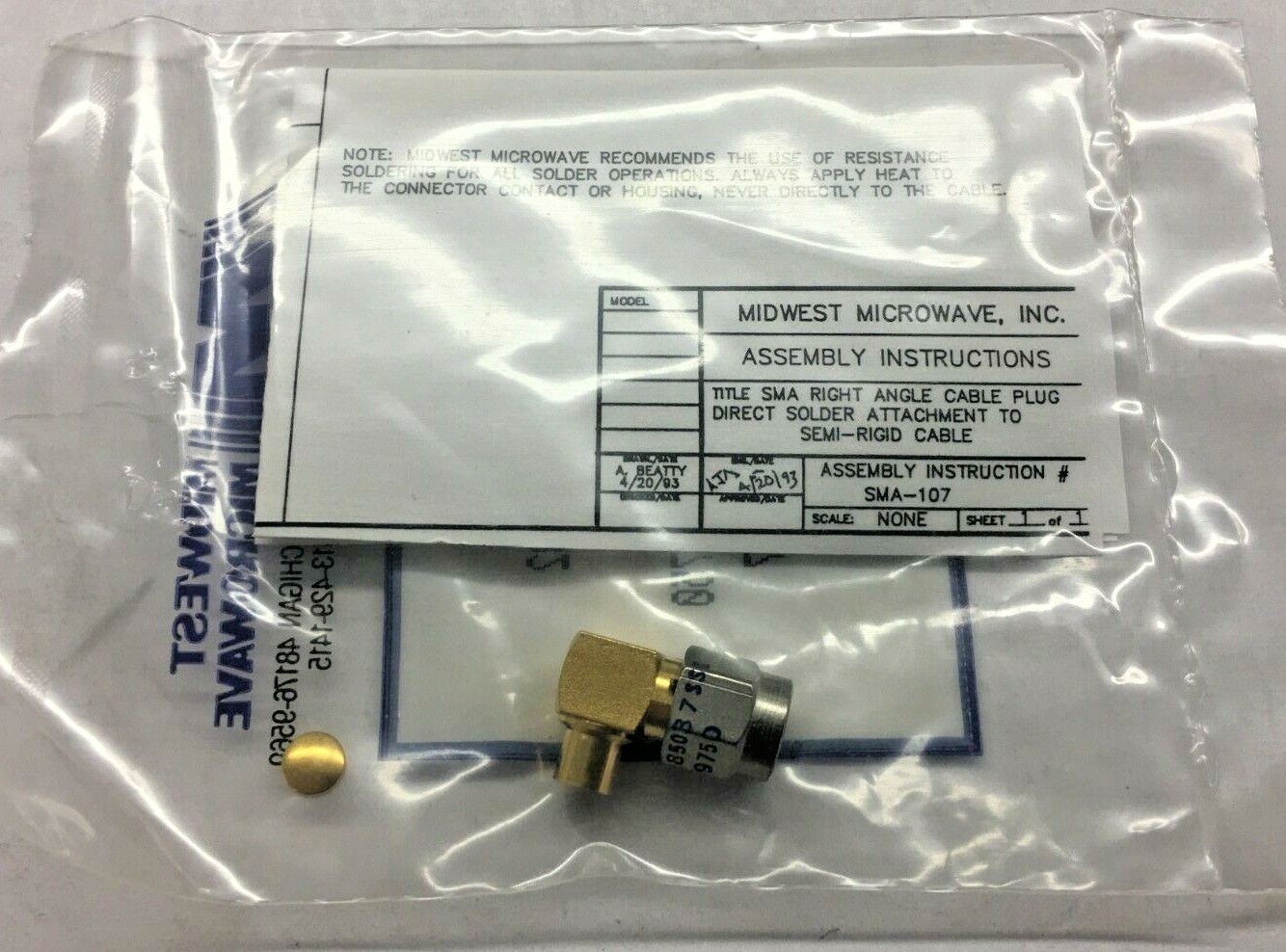 SMA-0141-80-005-02, 55935-85037SSG, RF SMA Connector, Male, Cable Mount ...