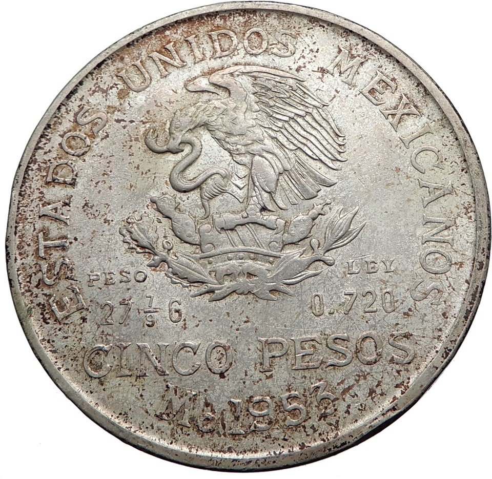 1953 MEXICO Mexican Independence War Hero HIDALGO on Big 4cm Silver ...