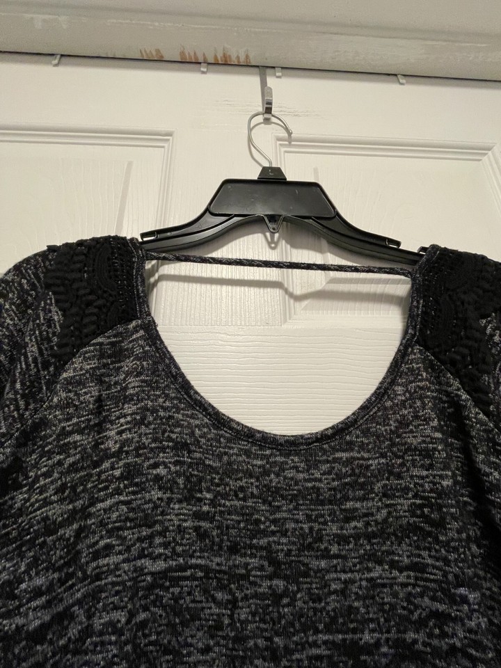P.S. KATE top shirt blouse M 10 Bust 40 Length 27 Black/Gray Marled ...