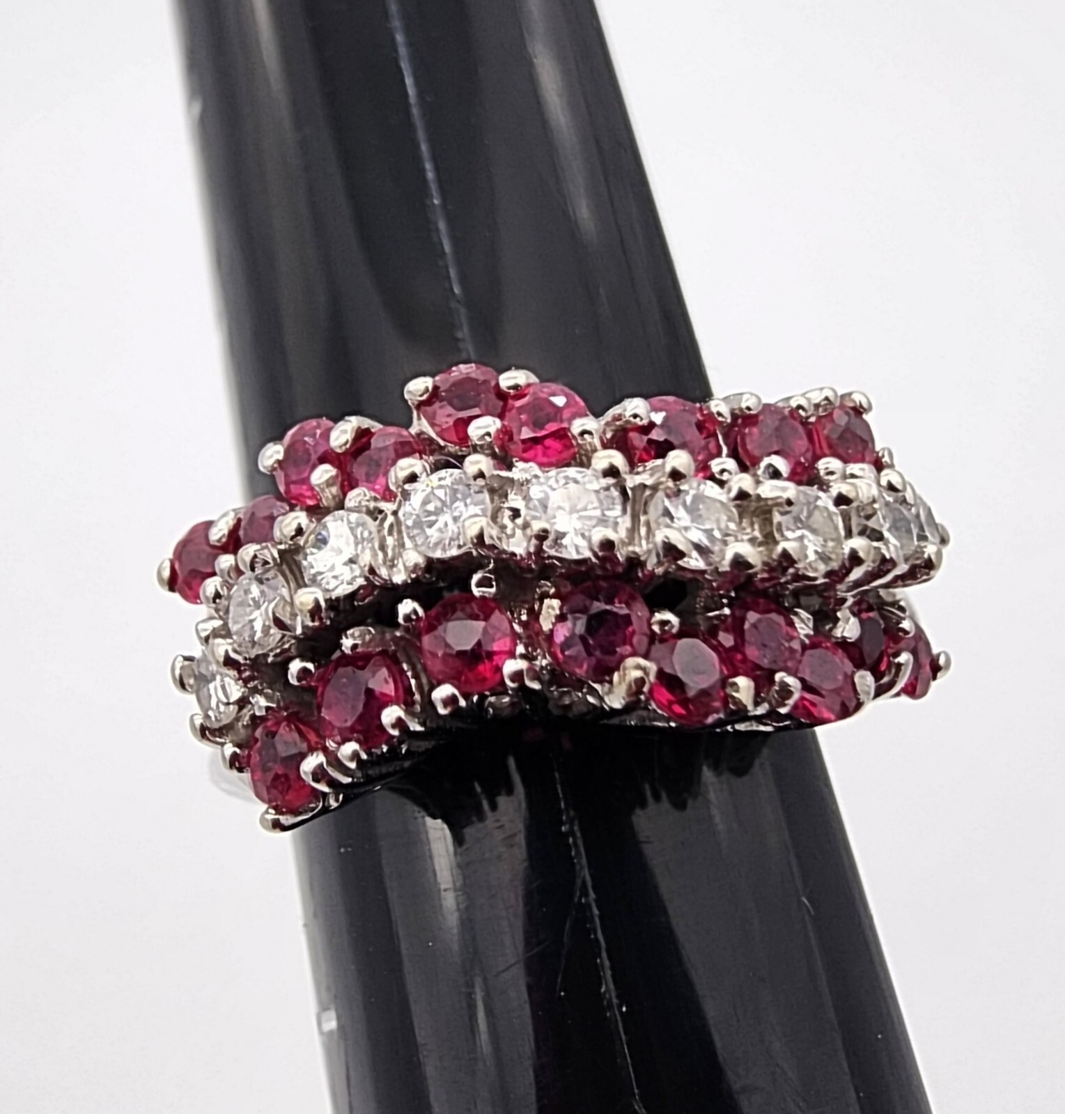 14k 585 White Gold .22 ctw Diamond .45 Ruby (Lab) hanDKraft Sz 5.5 Ring ...
