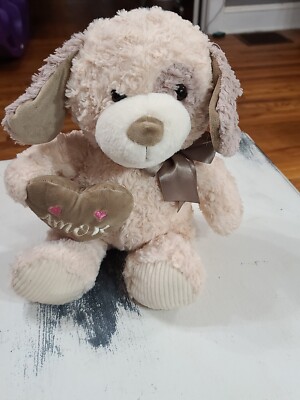 Walgreens Dog Plush Stuffed Animal AMOR Heart Cream Tan 14" Cuddly Soft ...