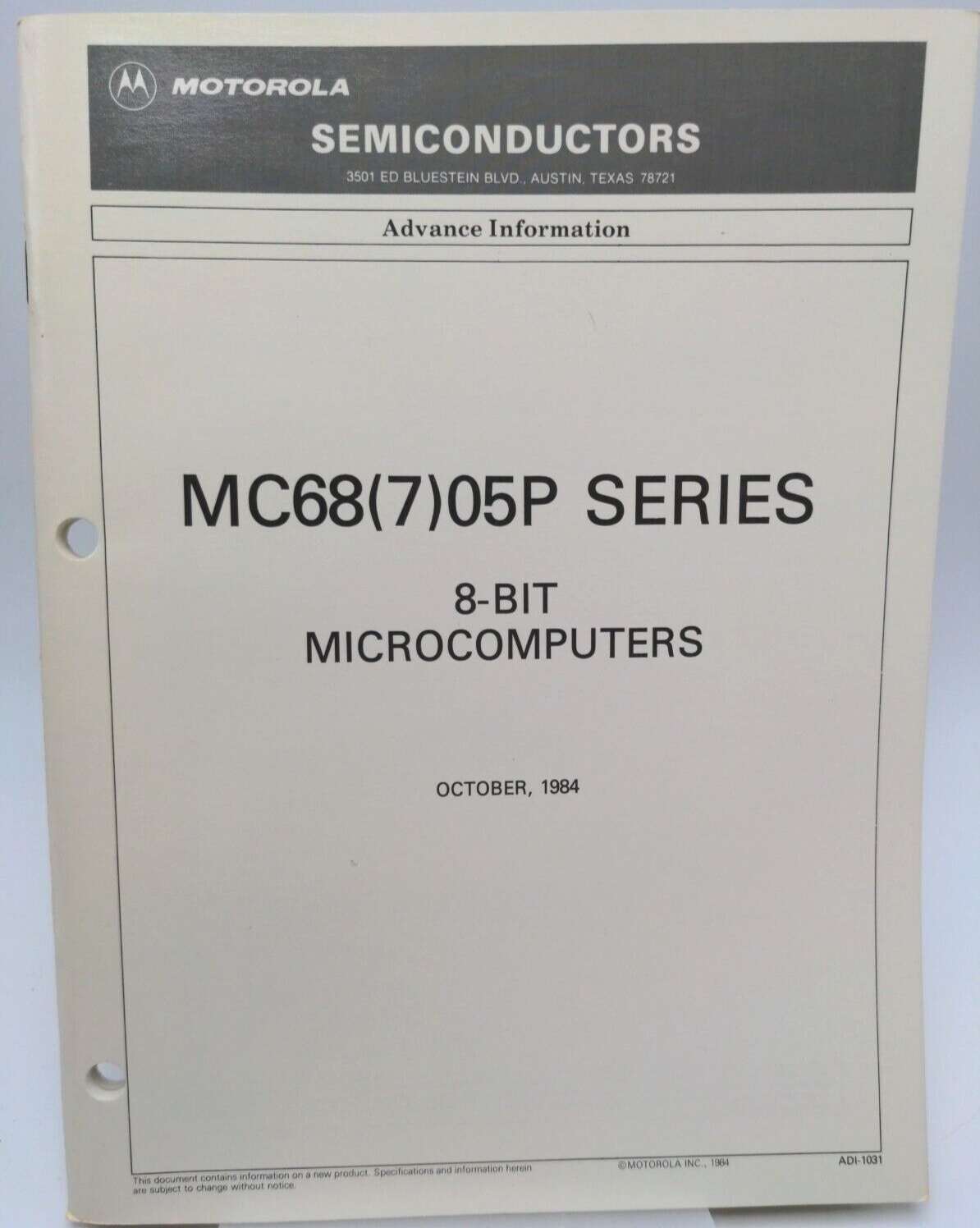 MOTOROLA MC68(7)05P Semiconductor Chip Advance Information Reference ...