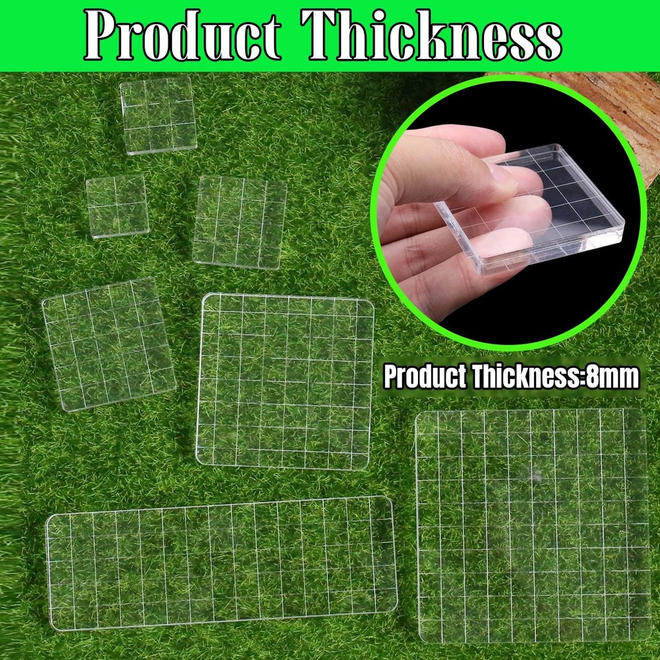 7 PCS Clear Acrylic Stamp Blocks Set Square Shaped Grid Lines ...