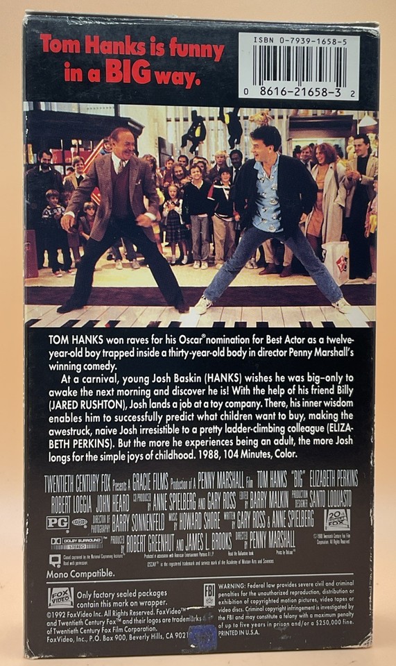 Big VHS 1988, 1992 Tom Hanks Acceptable-G Condition **Buy 2 Get 1 Free ...