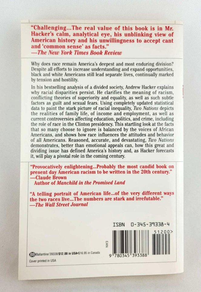 TWO NATIONS Black and White, Separate, Hostile, Unequal by Andrew ...