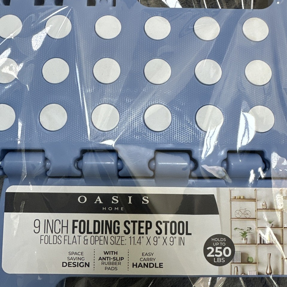 9” Folding Step Stool Oasis Home Blue Anti-slip Rubber Pads New Holds ...