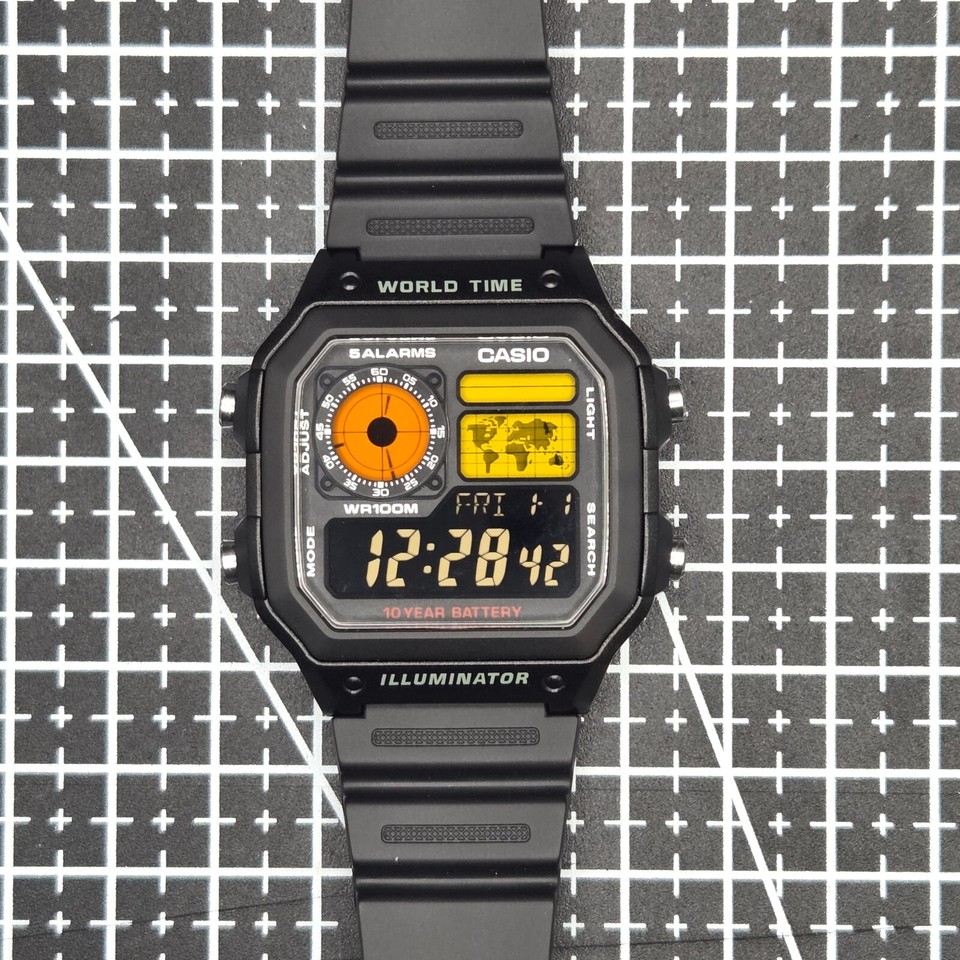 CASIO AE-1200WHD. Royale World Time. Negative Display. SELECT YOUR ...