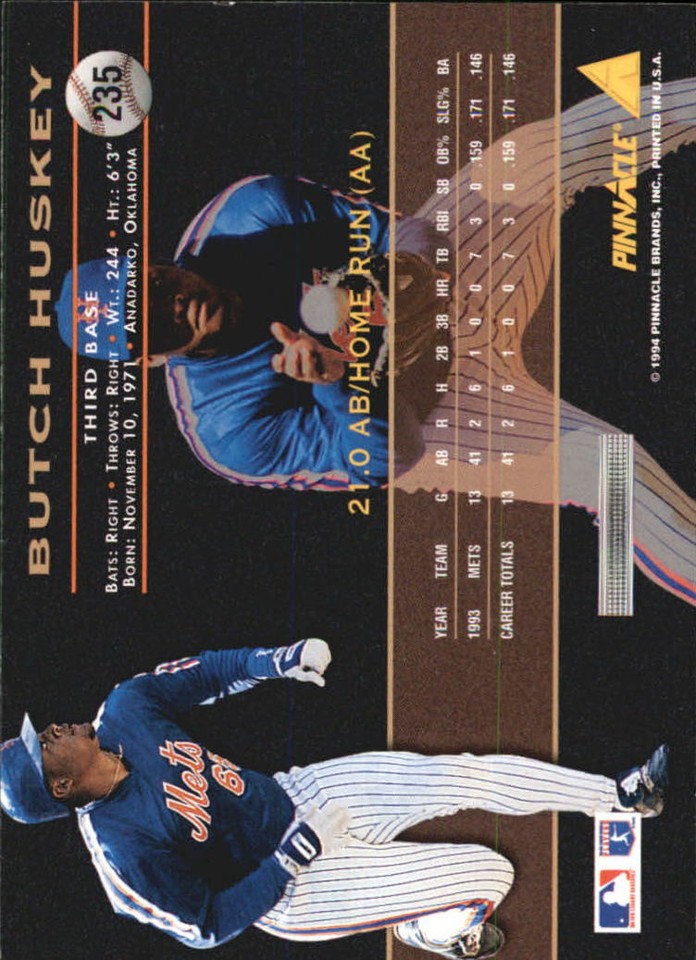1994 Pinnacle New York Mets Baseball Card #235 Butch Huskey | eBay