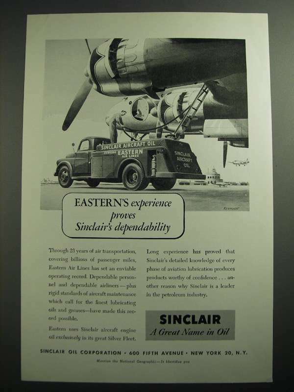 1951 Sinclair Oil Ad - Eastern's Experience Proves Sinclair's ...