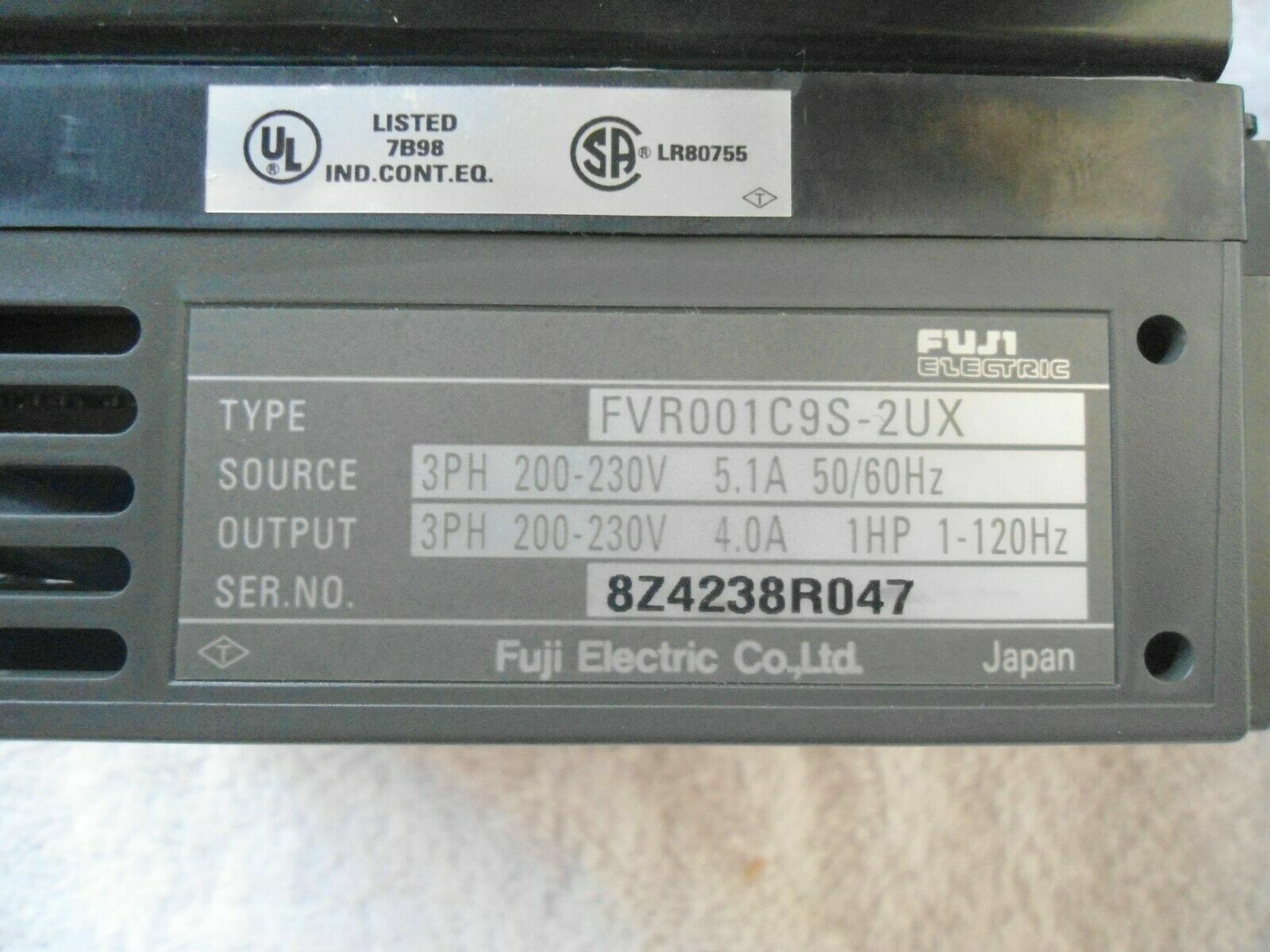 FUJI Electric FVR-C9S 200-230V 1HP Drive FVR001C9S-2UX | eBay