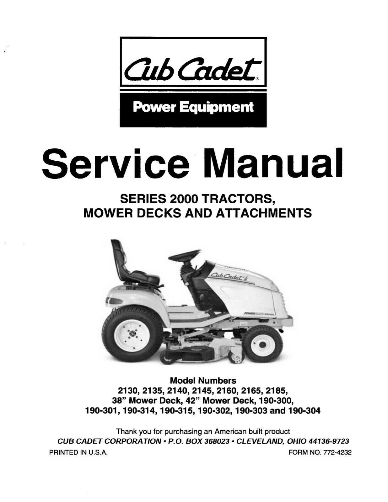 2130 1994-1999 Tractor Service 2130 2135 2140 2145 2165 2185 Manual Cub ...