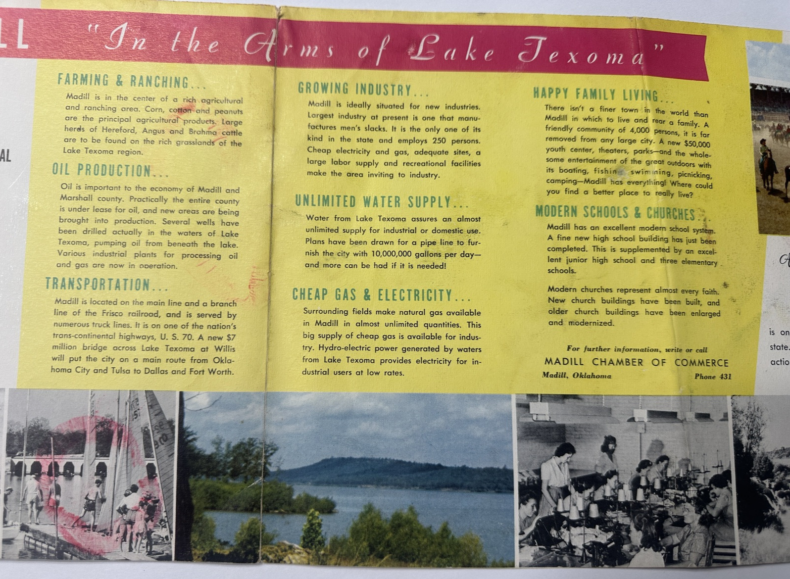 Madill Oklahoma Home of Lake Texoma Indian Pow Wow Rodeo Brochure Flyer ...