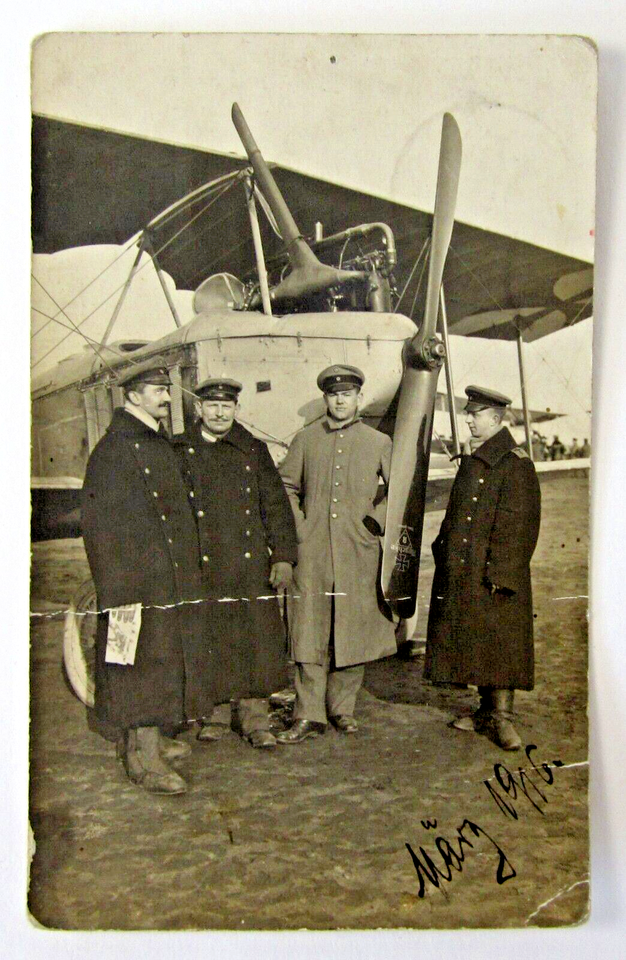 WWI German Pilot Airplane Group Photo Fliegertruppen Soldiers Feldpost ...
