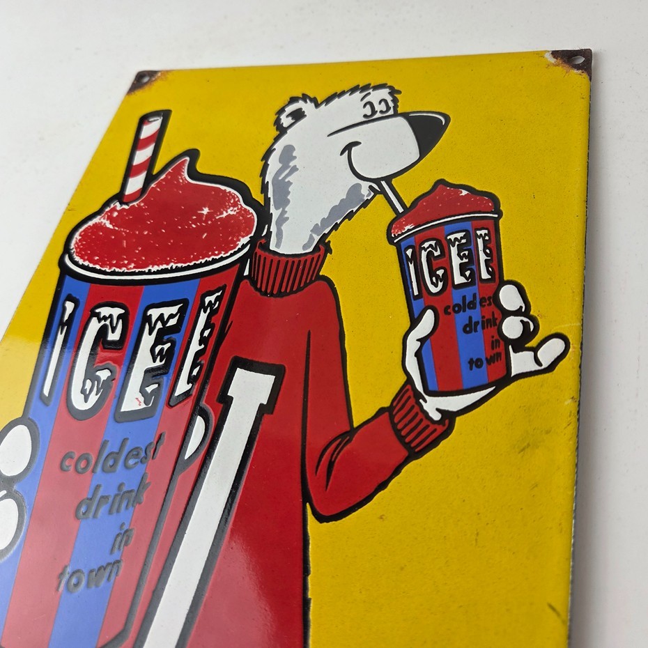 Vintage Icee Bear Sign - Ice Slushy Soda Porcelain Gas Pump Sign | eBay