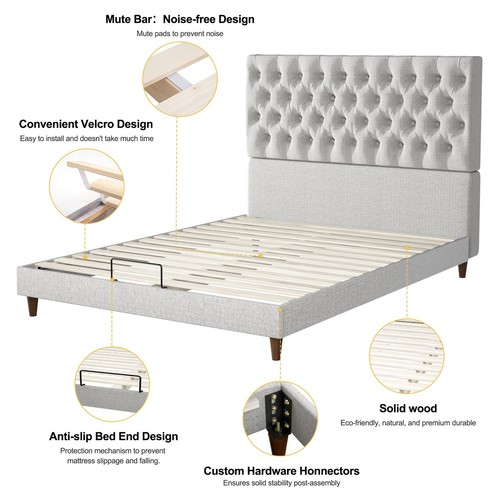 Bed Headboard Sponge Padding High Back Geometric Upholstery Tufted ...