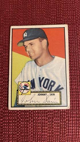 1952 TOPPS BASEBALL - JOHNNY SAIN - CARD #49 - NEW YORK YANKEES - BLACK ...