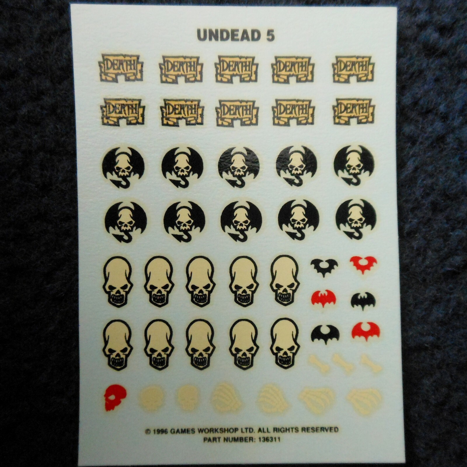 1996 Undead Waterslide Transfer 5 Skeleton Citadel Warhammer Shields ...