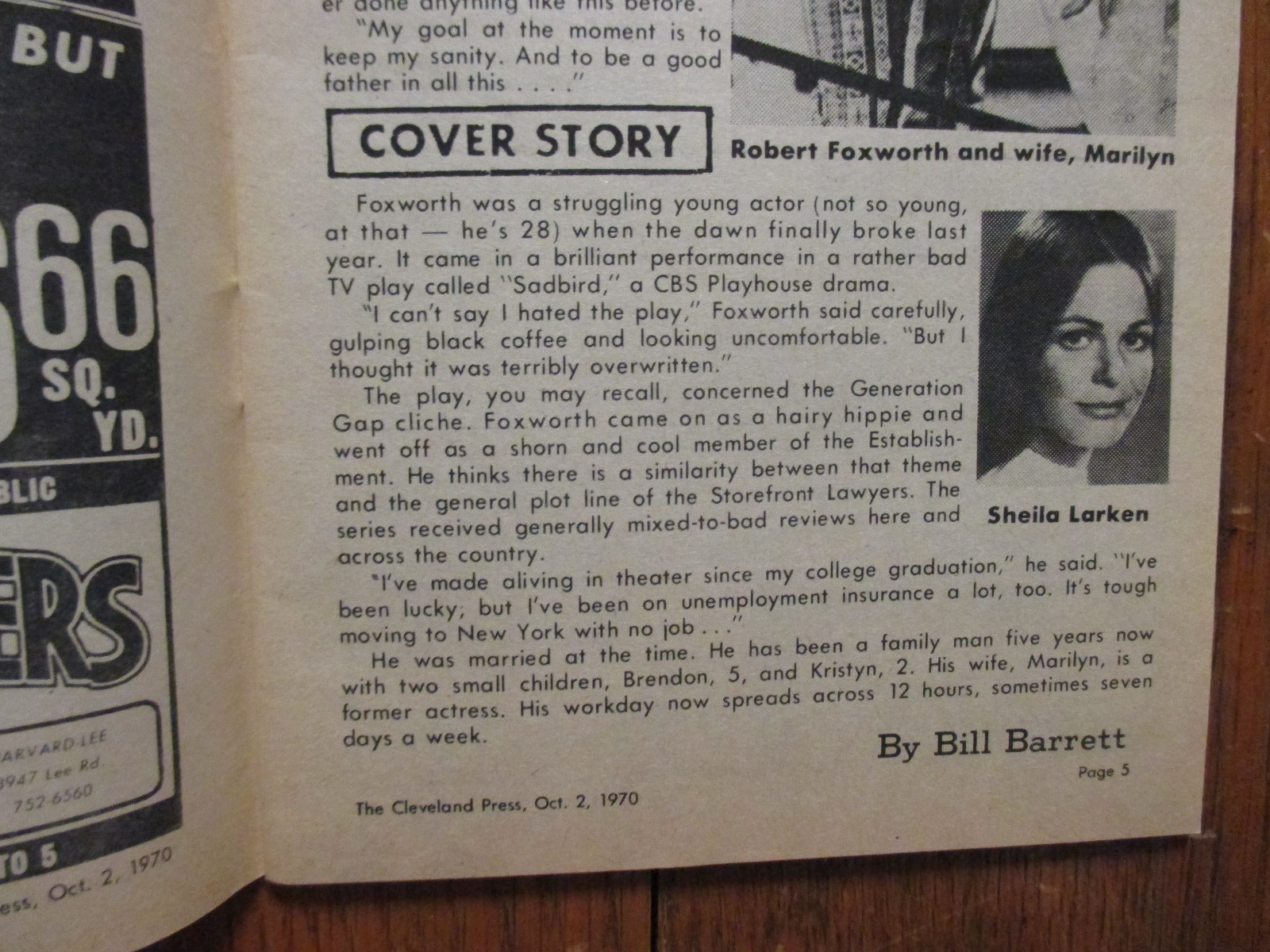 Oct-1970 Cleveland Press TV Maga(SHEILA LARKIN/ROBERT FOXWORTH/LESLEY ...