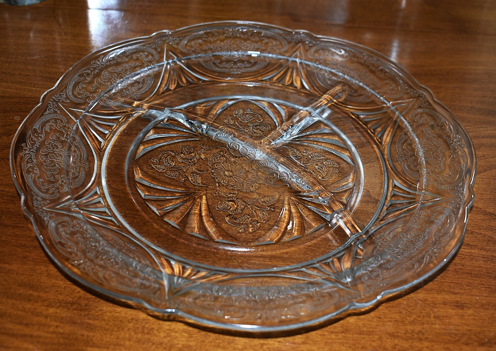 Antique Hazel Atlas Crystal Royal Lace Divided Grill Plate Pressed ...