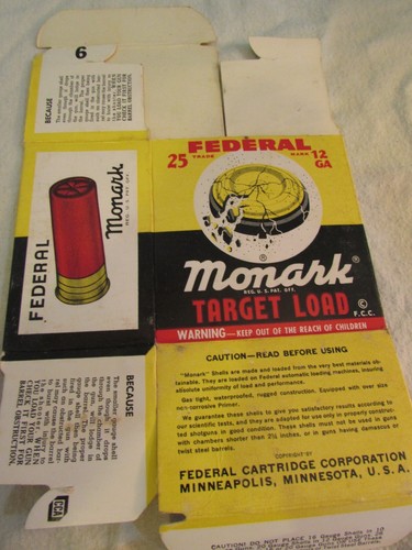 VINTAGE FEDERAL MONARK TARGET LOADS 12GA CARTRIDGE SHELLS Box Empty ...