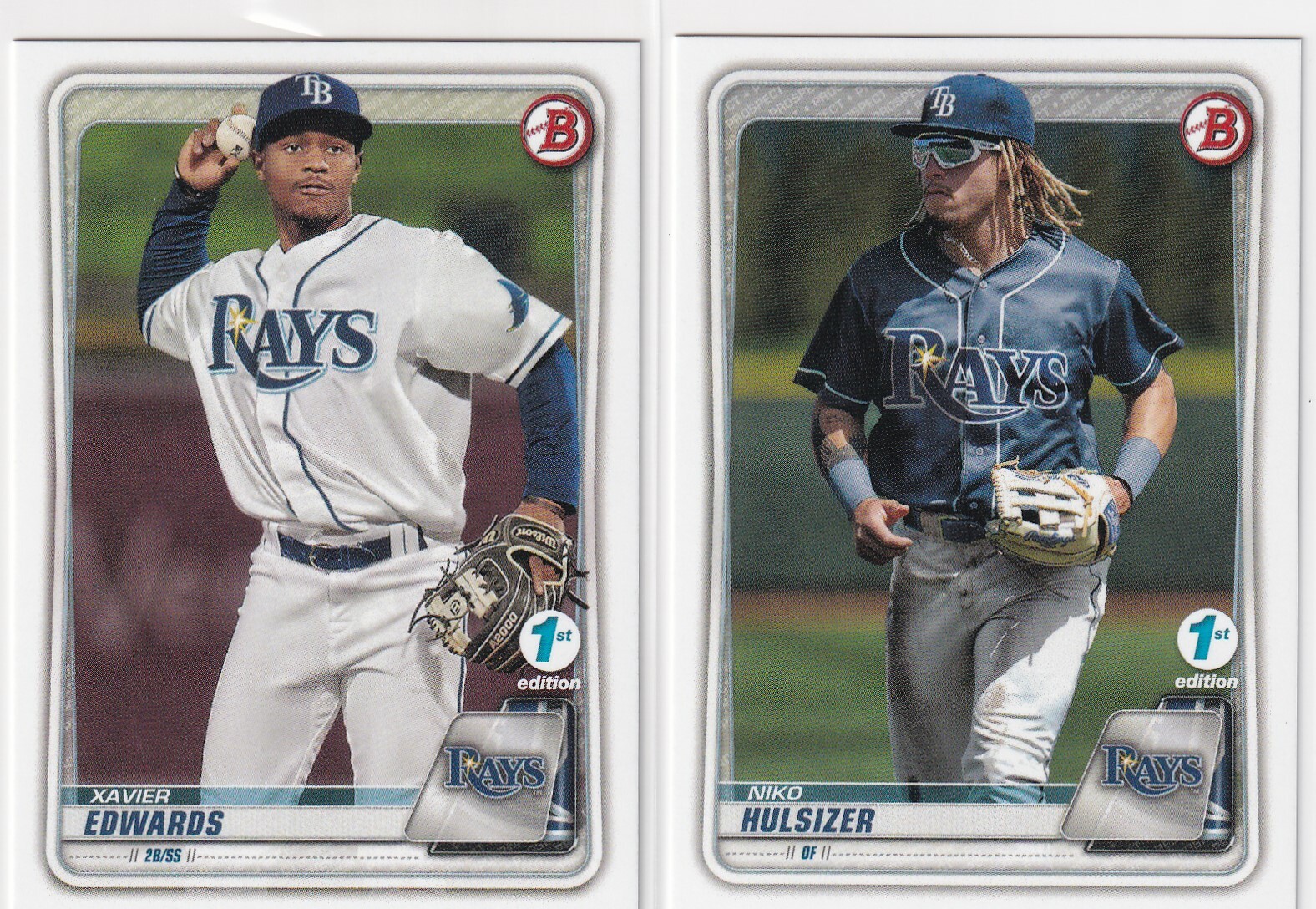 LOT (2) 2020 BOWMAN 1ST EDITION RC NIKO HULSIZER XAVIER EDWARDS RAYS ...