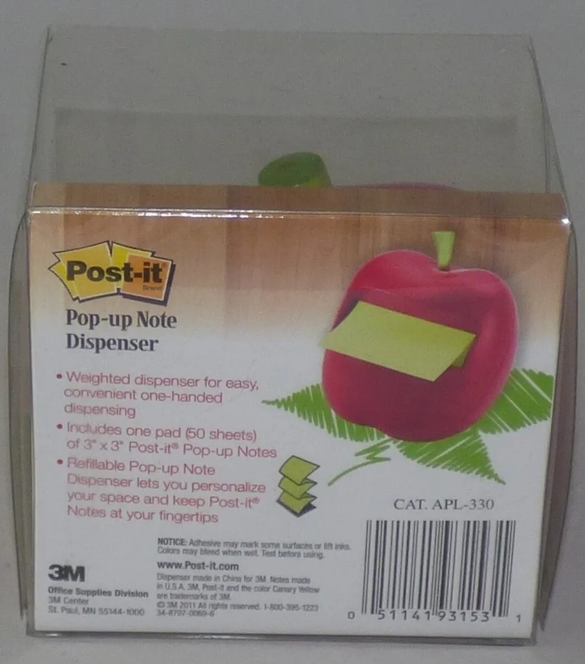 3M Post-it Pop-up Notes Dispenser for 3 x 3-Inch Notes Apple Shaped ...