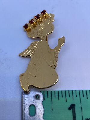 Pin Angel Child Kneeling Rhinestone Brooch Pin Gold Tone Red Rhinestone ...