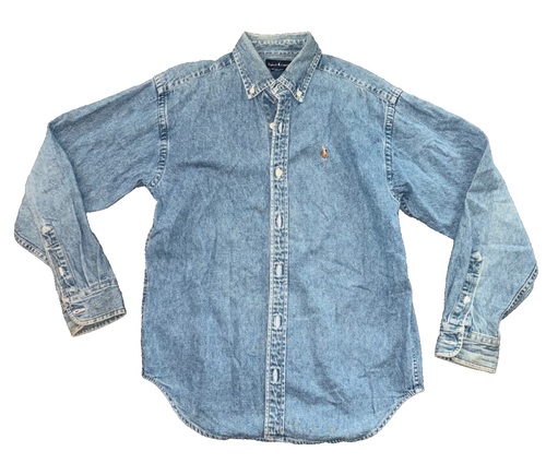 Polo Ralph Lauren Shirt Mens M Blue Denim Chambray Button Down Long ...