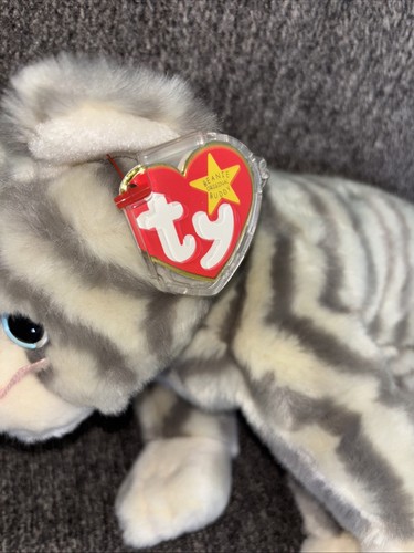 Ty Beanie Buddy SILVER the Tabby Cat 11" Plush Stuffed Animal Toy Free ...