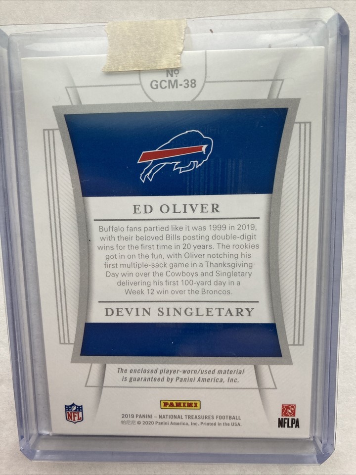 2019 NATIONAL TREASURES JERSEY PATCH ED OLIVER & DEVIN SINGLETARY RC ...