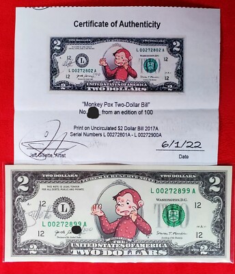 Curious George Monkey Pox, Two Dollar Bill By Jeff Gillette | eBay