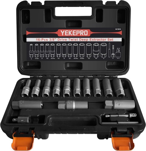 16Pcs 3/8" Deep Well Bolt Extractor Set, Spark Plug Removal Extraction Socket To | eBay