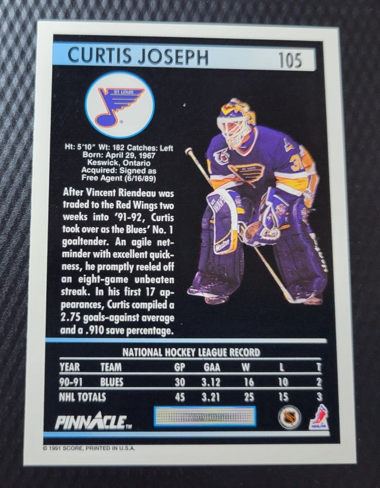 1991-92 Pinnacle CURTIS JOSEPH St. Louis Blues Hockey NHL Card #105 | eBay