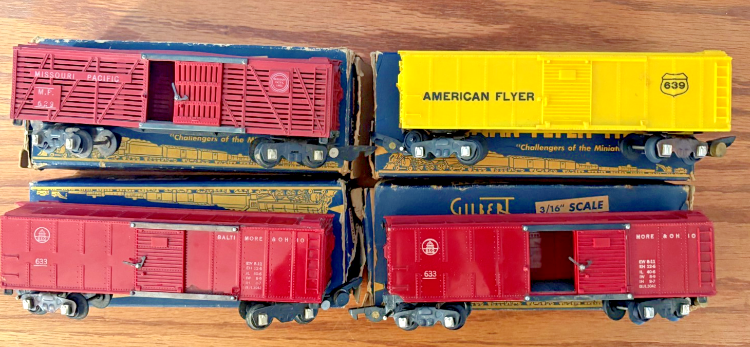 4 Vintage American Flyer Freight Box Cars with Original Boxes S Scale ...