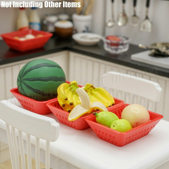 1 12 6pcs Red Plastic Baskets Set Kitchen Cookware Miniature Dollhouse ...