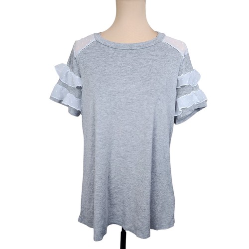 XL Grey Gray Mesh Ruffle Blouse | eBay