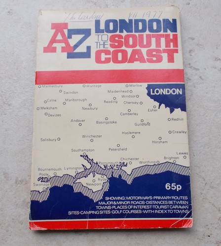 Antique UK Road Map vintage 1970s London to the South Coast old vtg ...