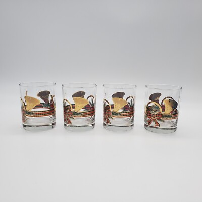 Culver YULE HORN Christmas 4 1/4” Old Fashioned Glasses Set Of 4 | eBay