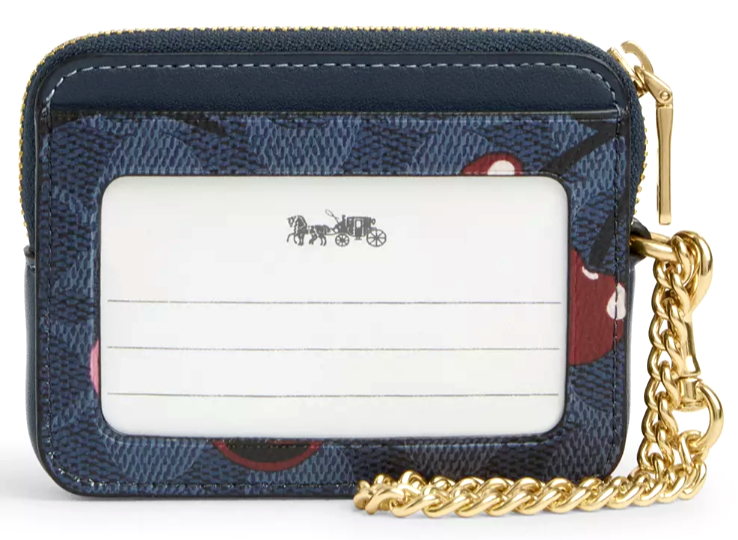 💙Coach Zip Card Case - CZ468 Denim Blue Canvas w/Red Pink Cherry Print ...