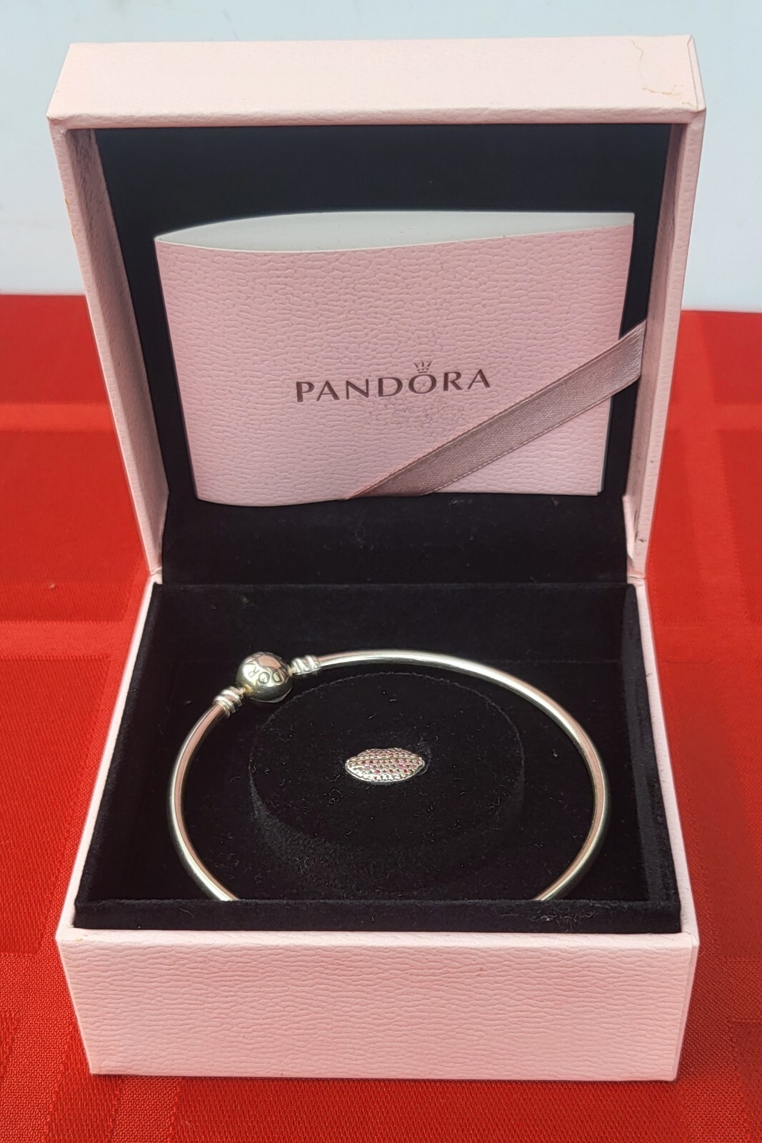 Pandora Ball Clasp Bangle Charm Bracelet with Kiss More Lips Charm | eBay